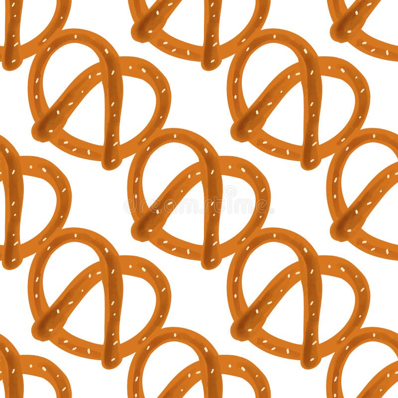 Seamless Pattern with Traditional Snack Pretzel Illustration on White ...