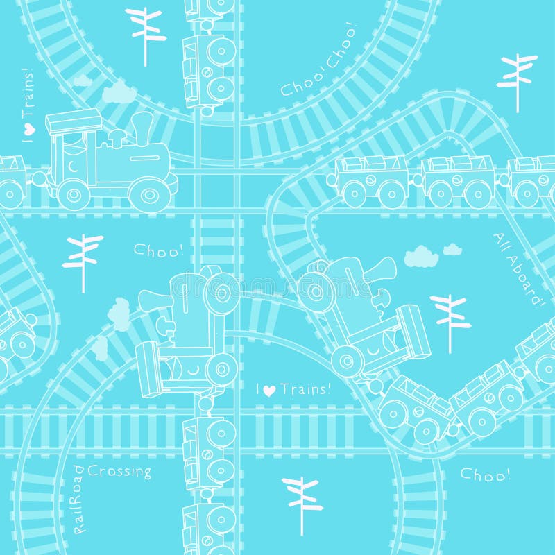Seamless Pattern with Trains and Railroad. Design for Kids. Vector ...
