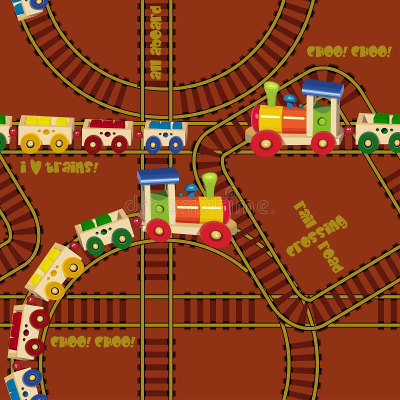 Seamless Pattern with Trains and Railroad. Design for Kids. Vector ...