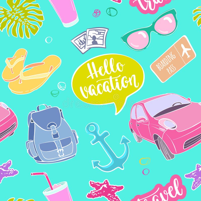 Seamless Pattern Travel Elements in Patch Style. Stock Vector ...