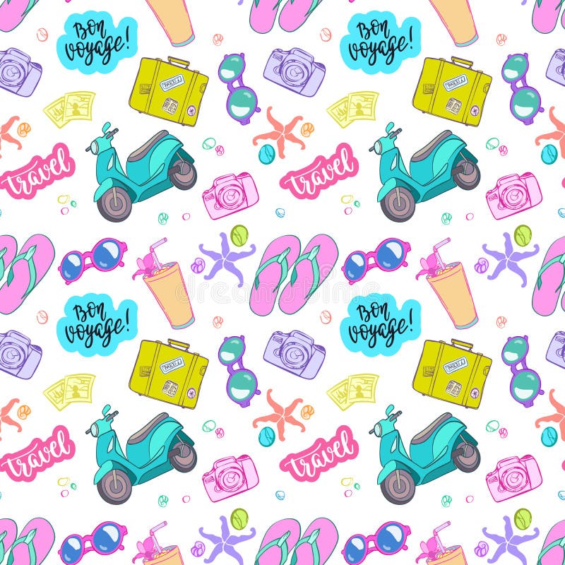 Seamless Pattern Travel Elements in Patch Style. Stock Vector ...