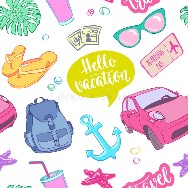 Seamless Pattern Travel Elements in Patch Style. Stock Vector ...