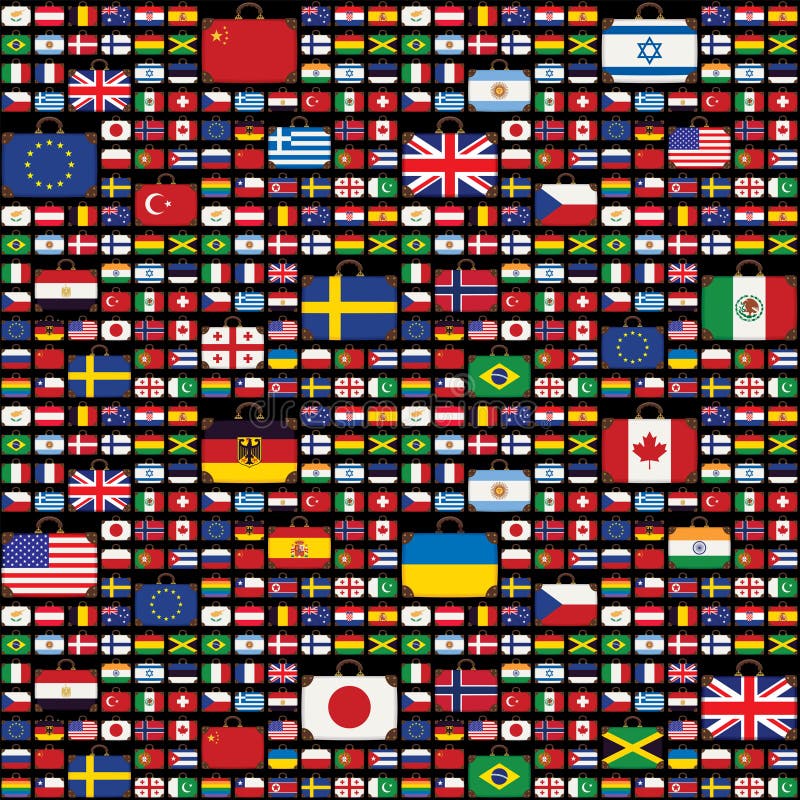 Seamless Pattern with Travel Suitcases in Flags of Various Countries ...