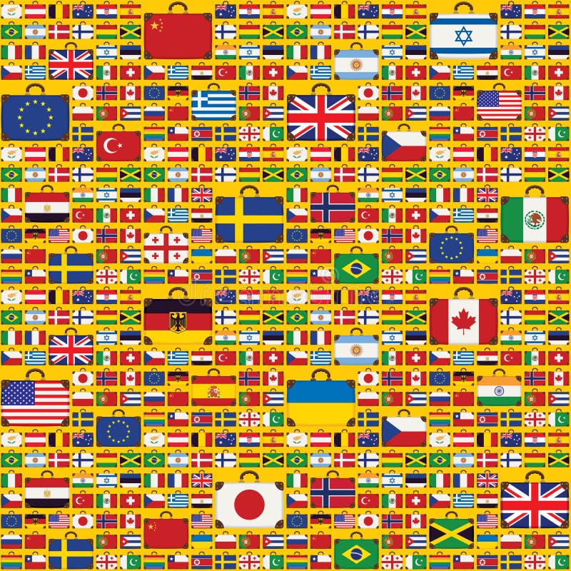 Seamless Pattern with Travel Suitcases in Flags of Various Countries ...