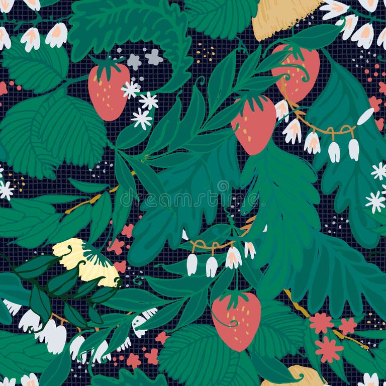Seamless Pattern. Tree Branches with Strawberries and Lilies of the ...