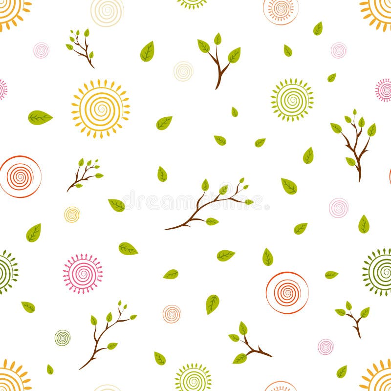 Seamless Pattern with Tree Branches and Sun Symbols Stock Illustration ...