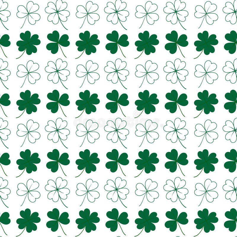 Seamless Pattern of Tree and Four Leaf Clover. Outline and Color Drawn ...