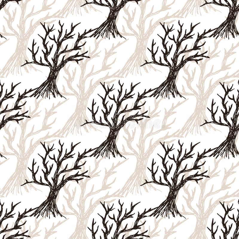 Seamless Pattern Tree without Leaves. Halloween Autumn Background or ...