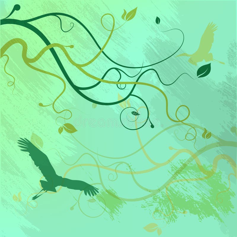 Seamless Pattern with Trees and Branches Abstract Pattern with Birds ...