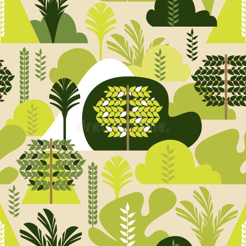 Seamless Pattern. Trees Broadleaf Tropical in a Flat Style ...