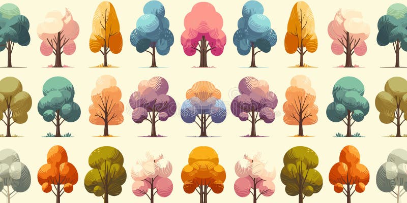 Seamless Pattern with Trees, Colorful Decorative Tree Background ...