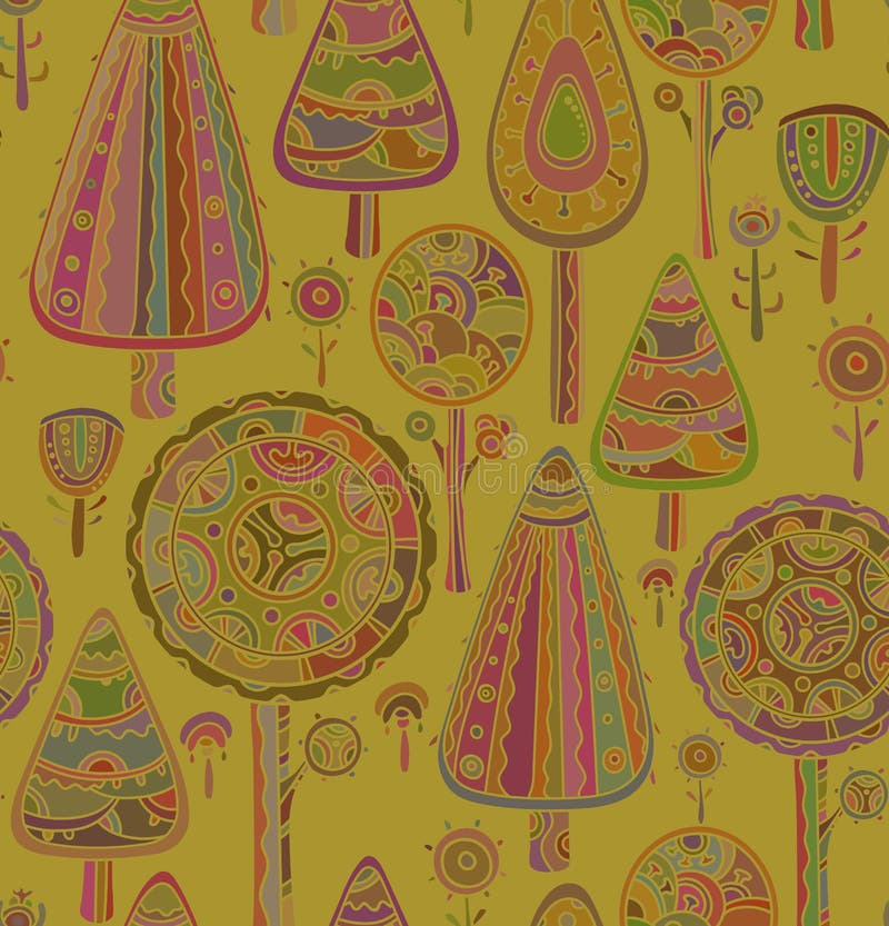 Seamless Pattern with Trees Stock Illustration - Illustration of ...