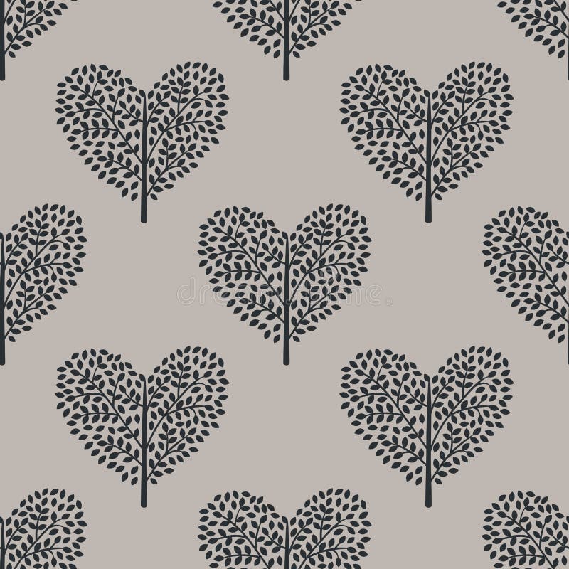 Seamless Pattern Trees Heart Stock Illustration - Illustration of ...