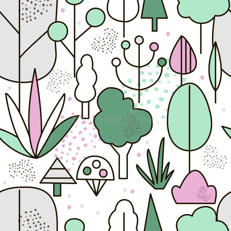Seamless Pattern Trees in Park Stock Vector - Illustration of botanical ...