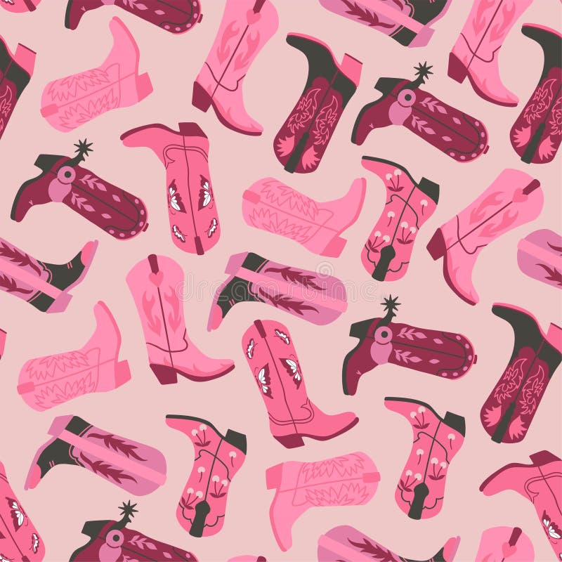 Seamless Pattern in Trendy Pink Colors with Cowboy Boots. Vector ...