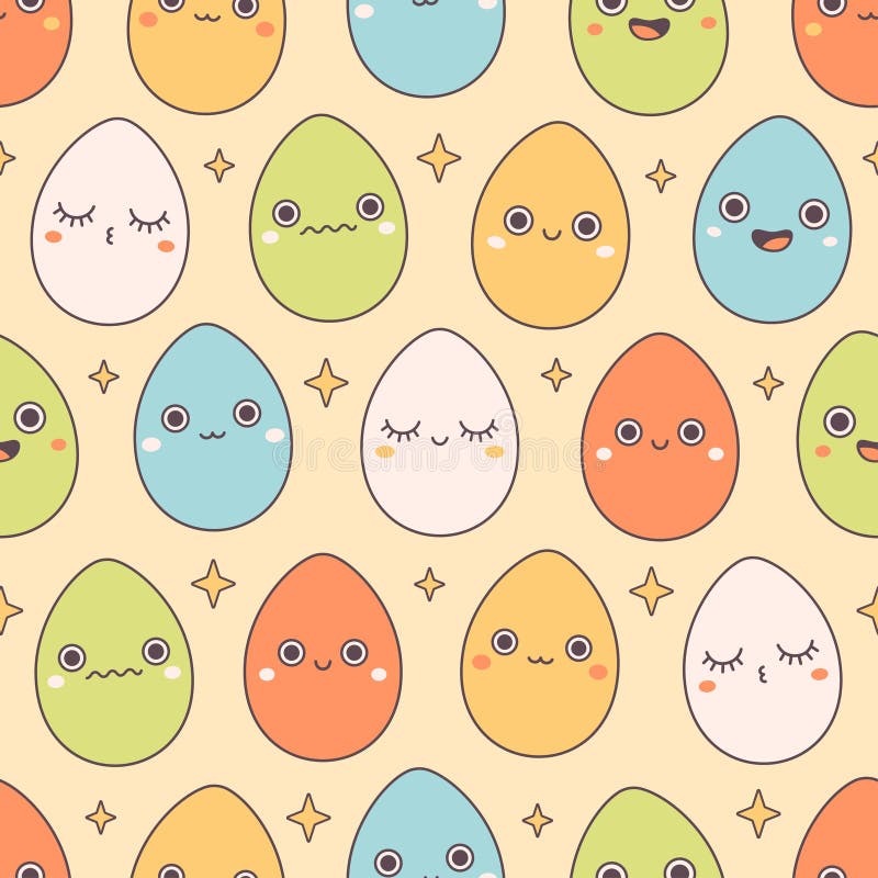 Seamless Pattern with Trendy Retro Cartoon Easter Egg Characters ...