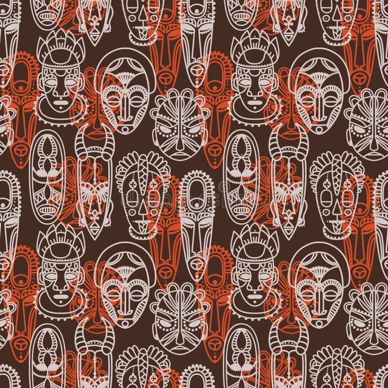 Seamless Pattern with Tribal African Masks Stock Vector - Illustration ...