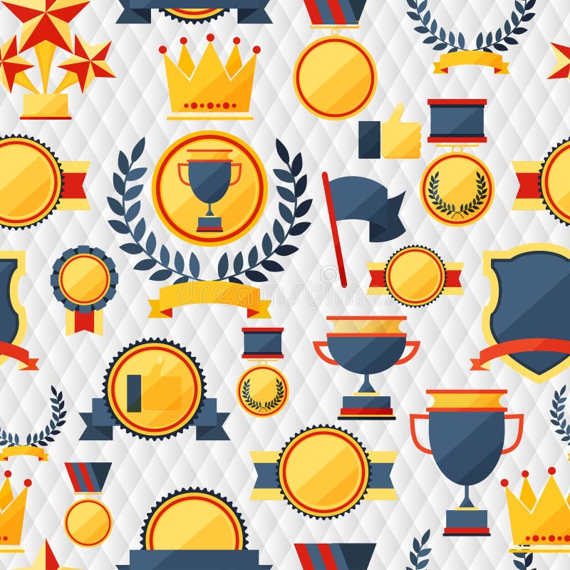 Seamless Pattern with Trophy and Awards. Stock Vector - Illustration of ...