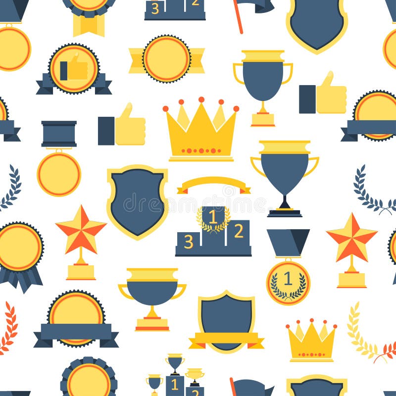 Seamless Pattern with Trophy and Awards. Stock Vector - Illustration of ...