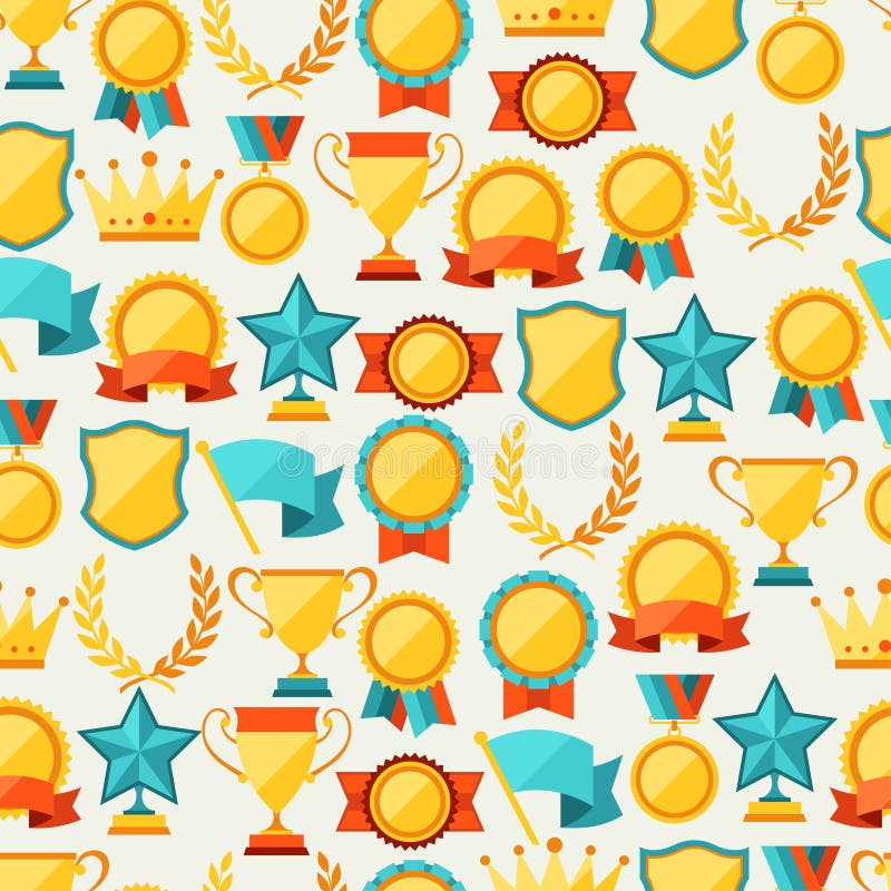 Seamless Pattern with Trophy and Awards Stock Vector - Illustration of ...
