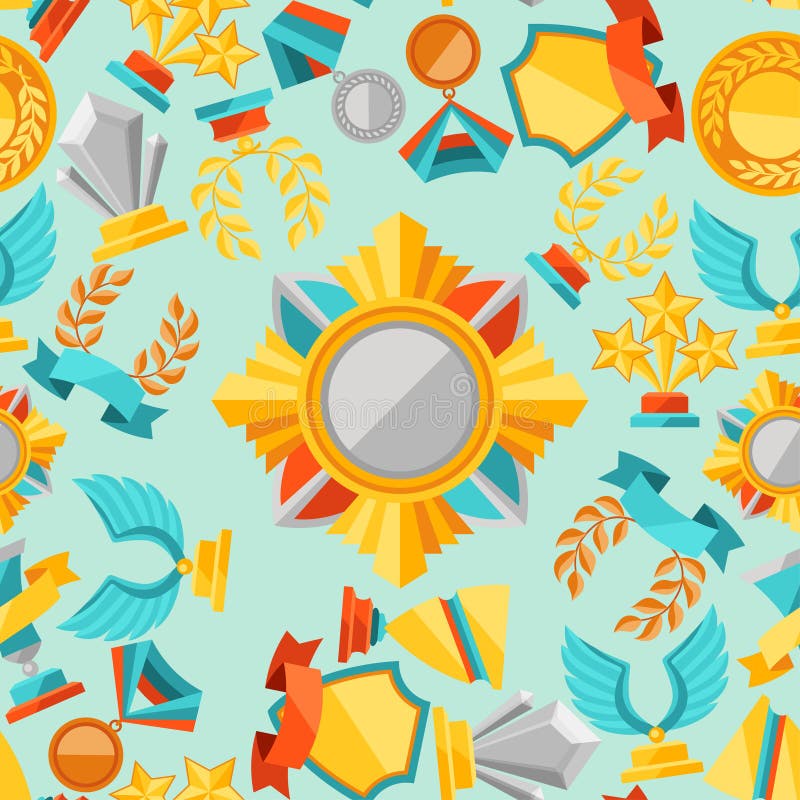 Seamless Pattern with Trophy and Awards Stock Vector - Illustration of ...