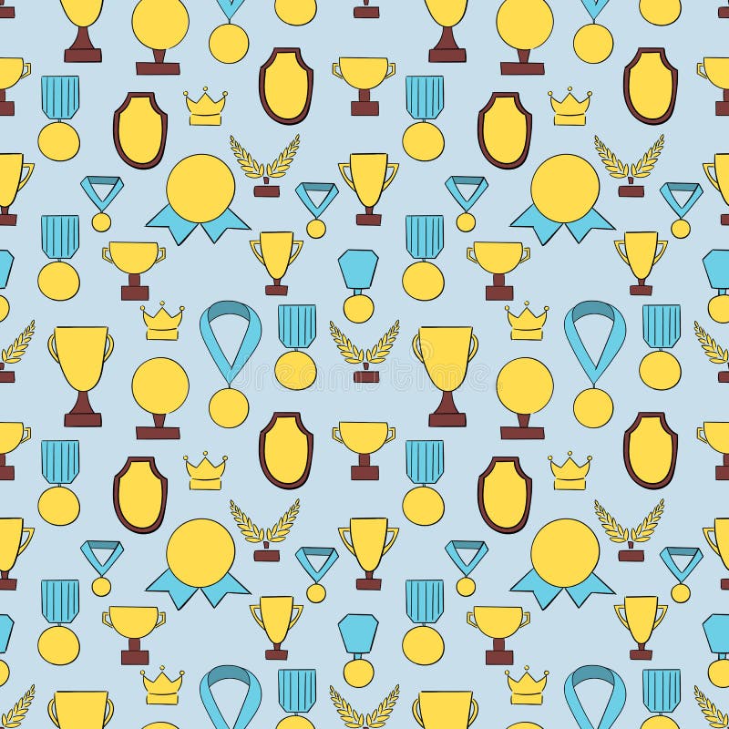 Seamless Pattern with Trophy and Awards. Stock Vector - Illustration of ...