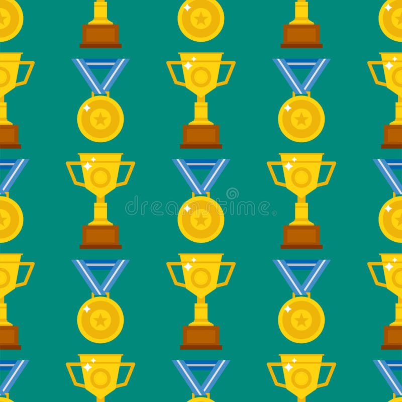 Seamless Pattern with Trophy and Awards Vector Illustration Medallion ...