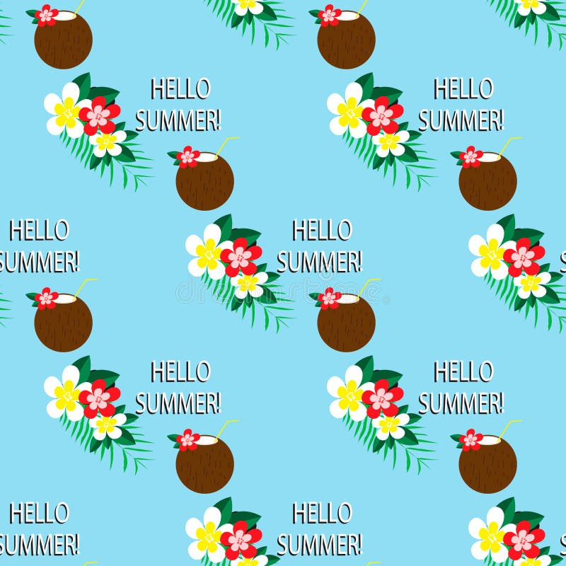 Seamless Pattern with Tropic Coconut Cocktail. Stock Vector ...