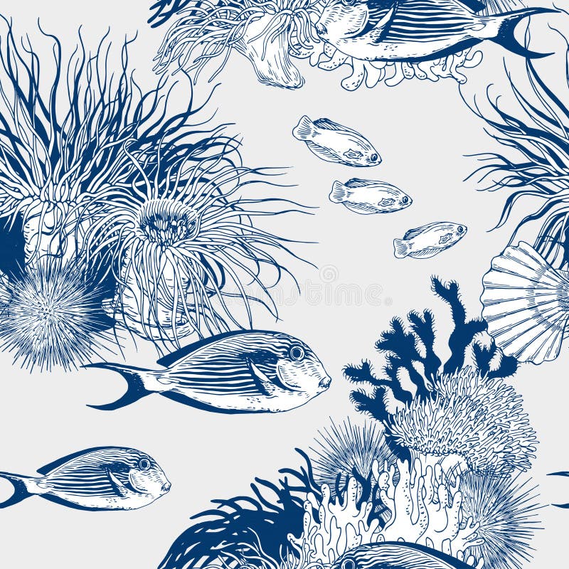 Seamless Pattern with Tropical Fish and Corals. Stock Vector ...