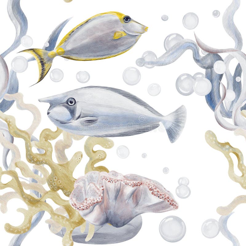 Seamless Pattern with Tropical Fish, Elephant Stock Photo - Image of ...