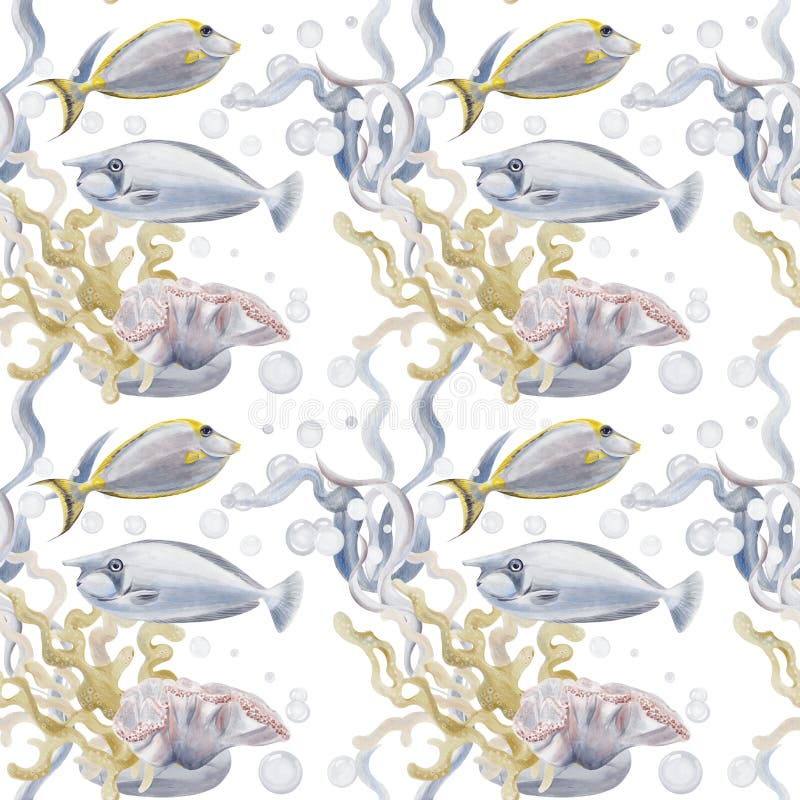 Seamless Pattern with Tropical Fish, Elephant Stock Photo - Image of ...