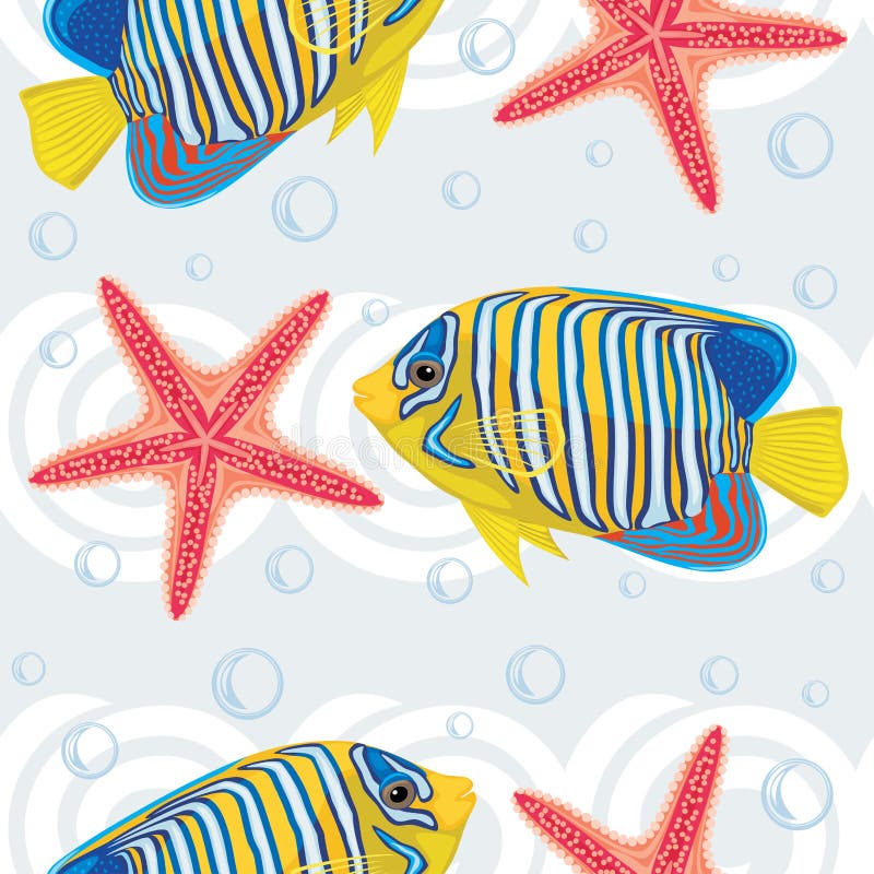 Seamless Pattern with Tropical Fish and Sea Star Stock Vector ...