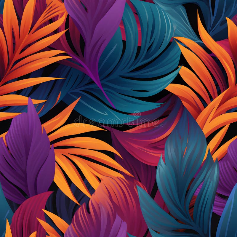 Seamless Pattern With Tropical Leaves Vector Illustration In Flat