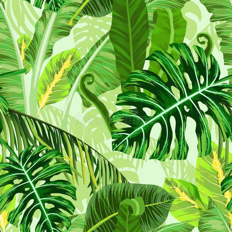 Seamless Pattern with Tropical Palm Leaves Stock Vector - Illustration ...