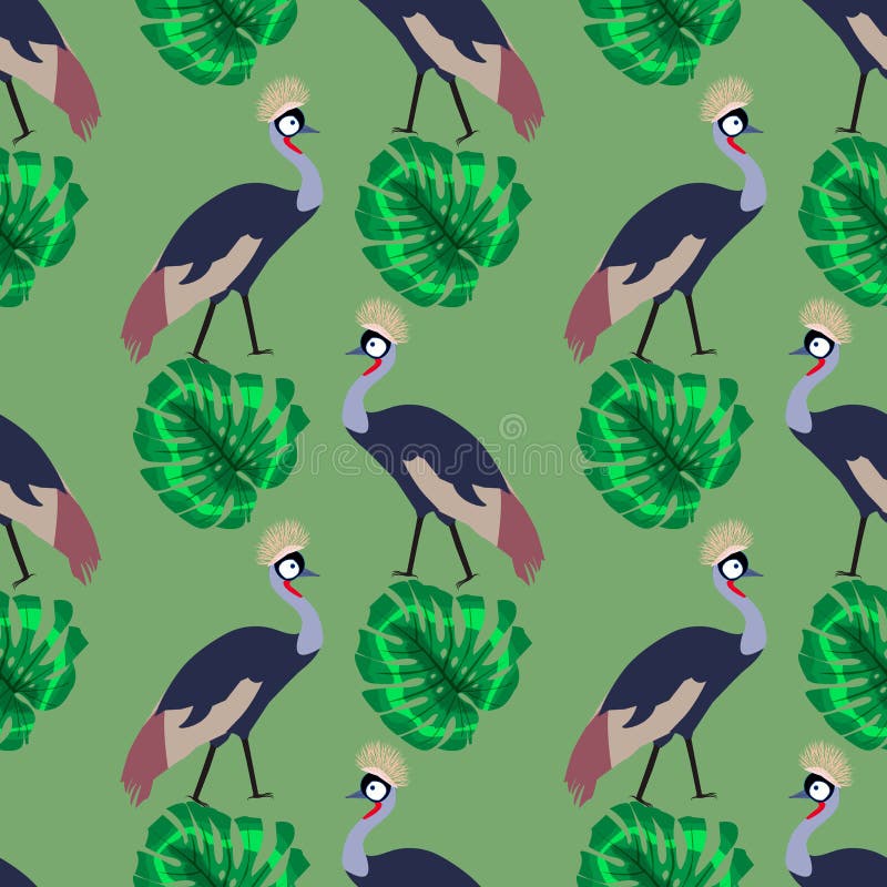 Seamless Pattern. Tropical Sheets, Exotic African Birds and Flow Stock ...