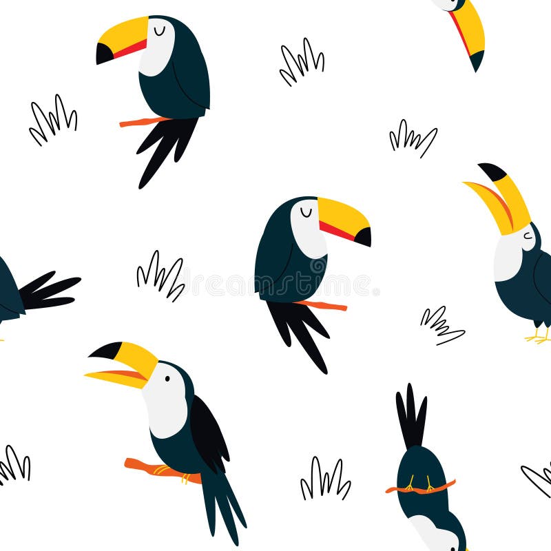 Seamless Pattern with Tropical Toucan Birds. Abstract Design for ...