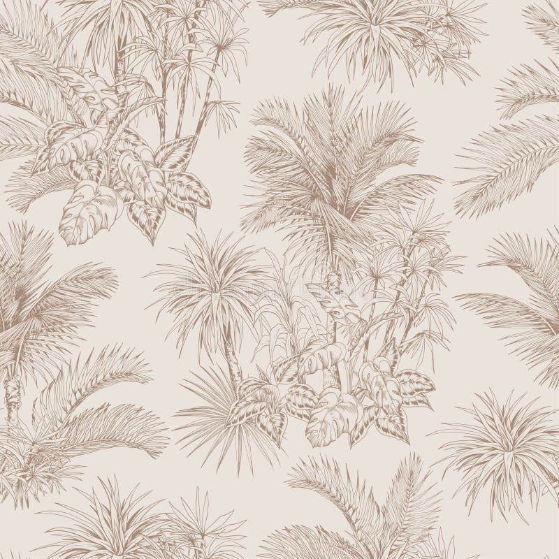Seamless Pattern with Tropical Trees on Beige Background. Stock ...