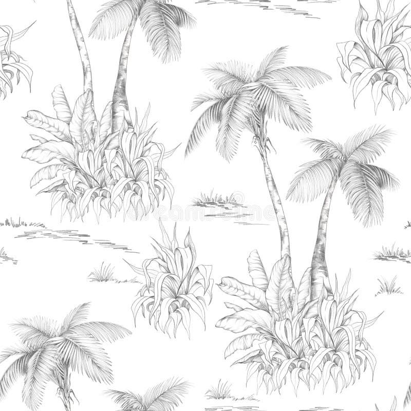 Seamless Pattern with Tropical Trees on White Background. Stock ...