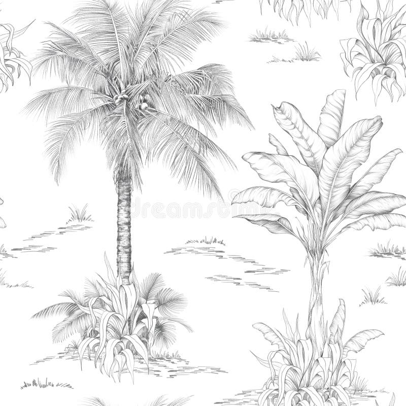 Seamless Pattern with Tropical Trees on White Background. Stock ...
