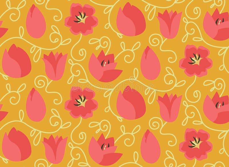 Seamless Pattern with Tulip Heads. Stock Vector - Illustration of plant ...