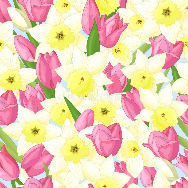 Seamless Floral Pattern Vector Blue Pink Tulips Stock Photos - Free ...