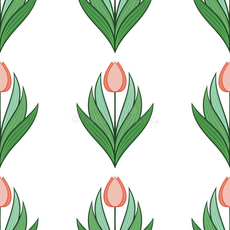 Seamless Pattern with Tulips in Flat Modern Style. Design from Multi ...