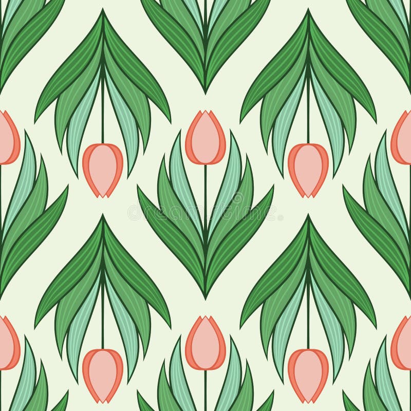 Seamless Pattern with Tulips in Flat Modern Style. Design from Multi ...