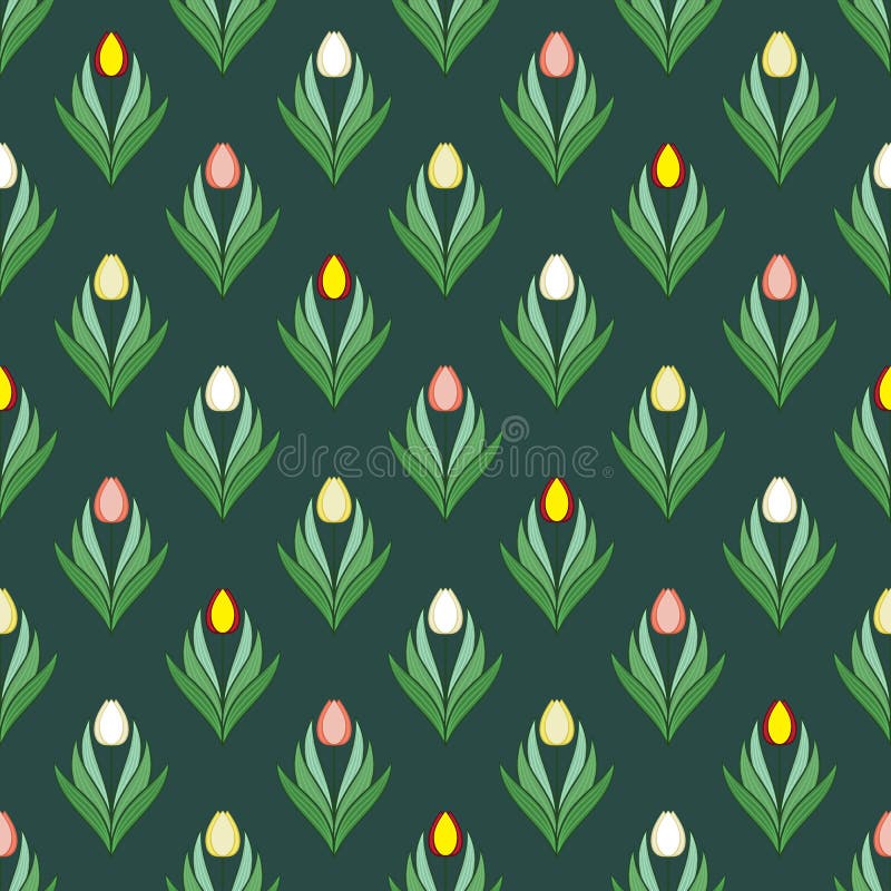 Seamless Pattern with Tulips in Flat Modern Style. Design from Multi ...