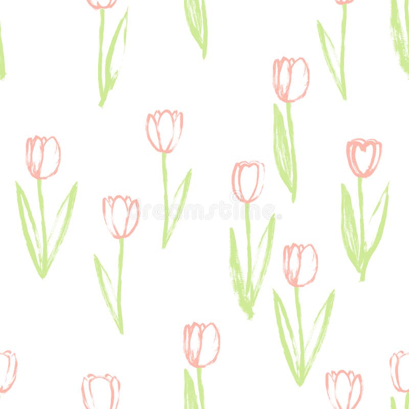Seamless Pattern with Tulips Flowers. Spring Hand Drawn Background for ...