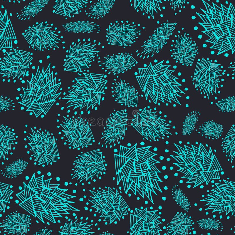 Seamless Pattern of Turquoise Drawn Abstract Shapes of Different Sizes ...