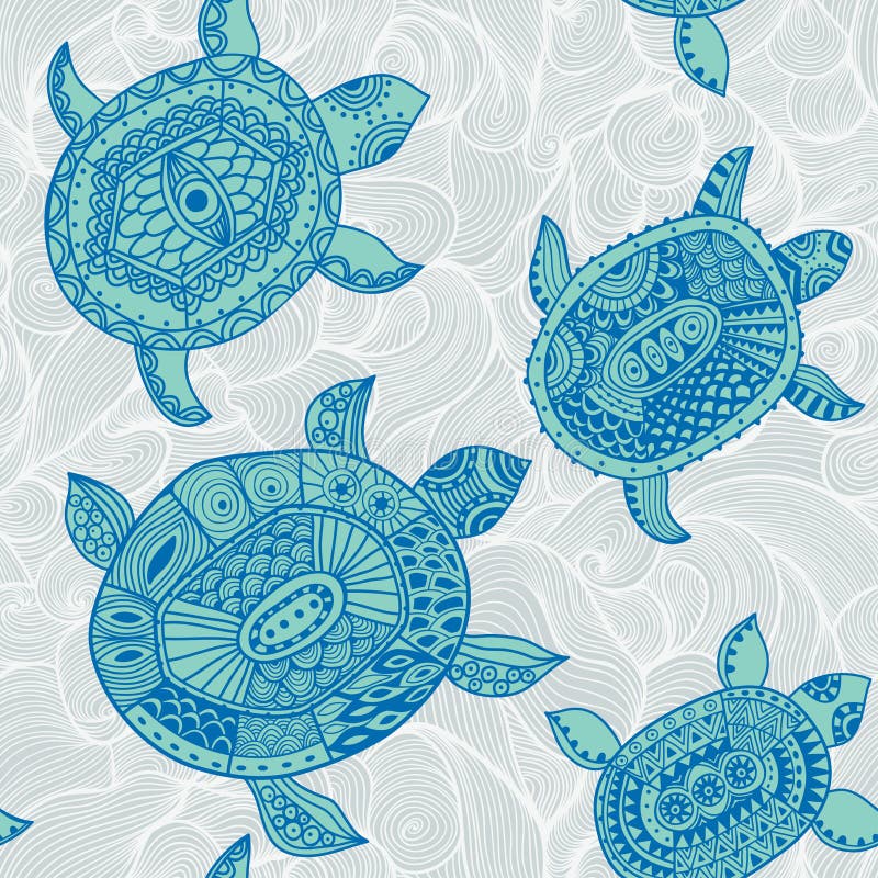 Seamless Pattern with Turtles Stock Vector - Illustration of seaside ...