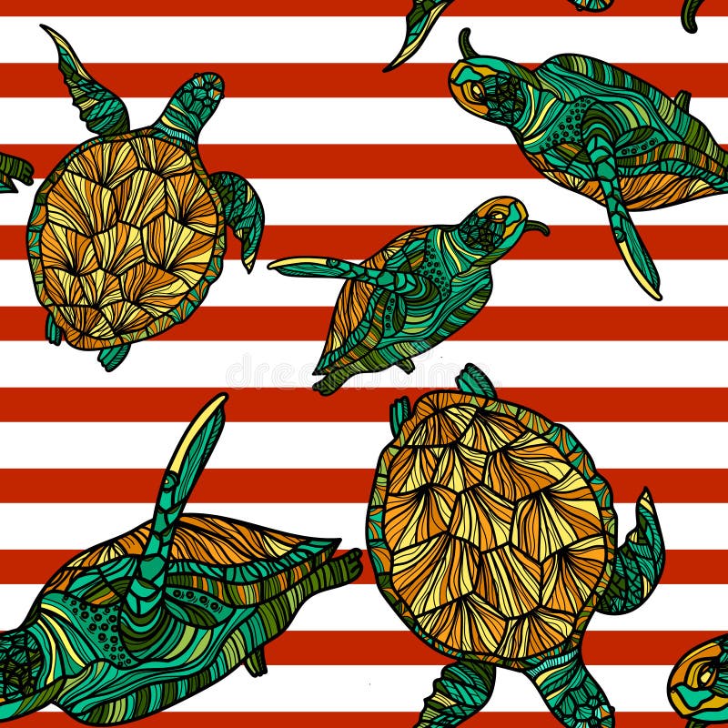 Turtle Seamless Pattern. Vector Illustration. Stock Vector ...