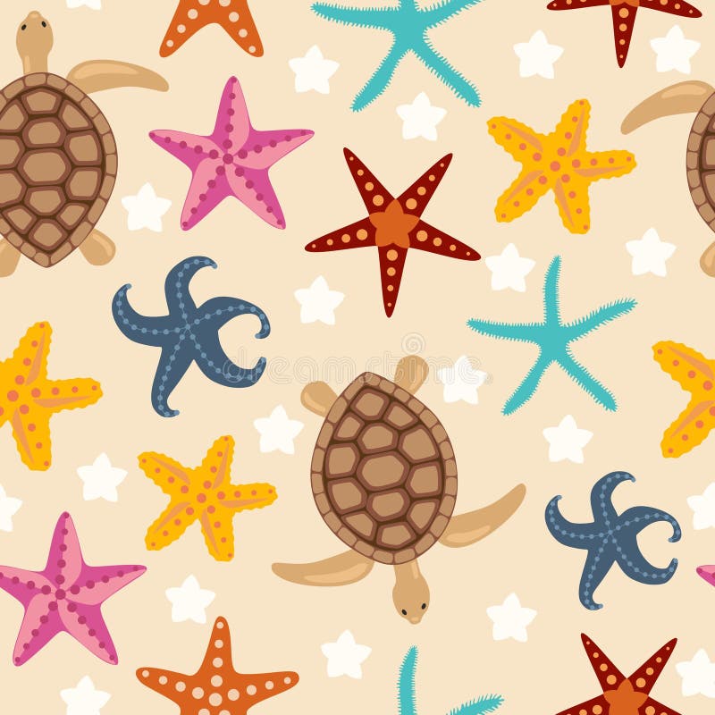 Seamless Pattern with Turtles and Seastars. Nautical Children S Pattern ...