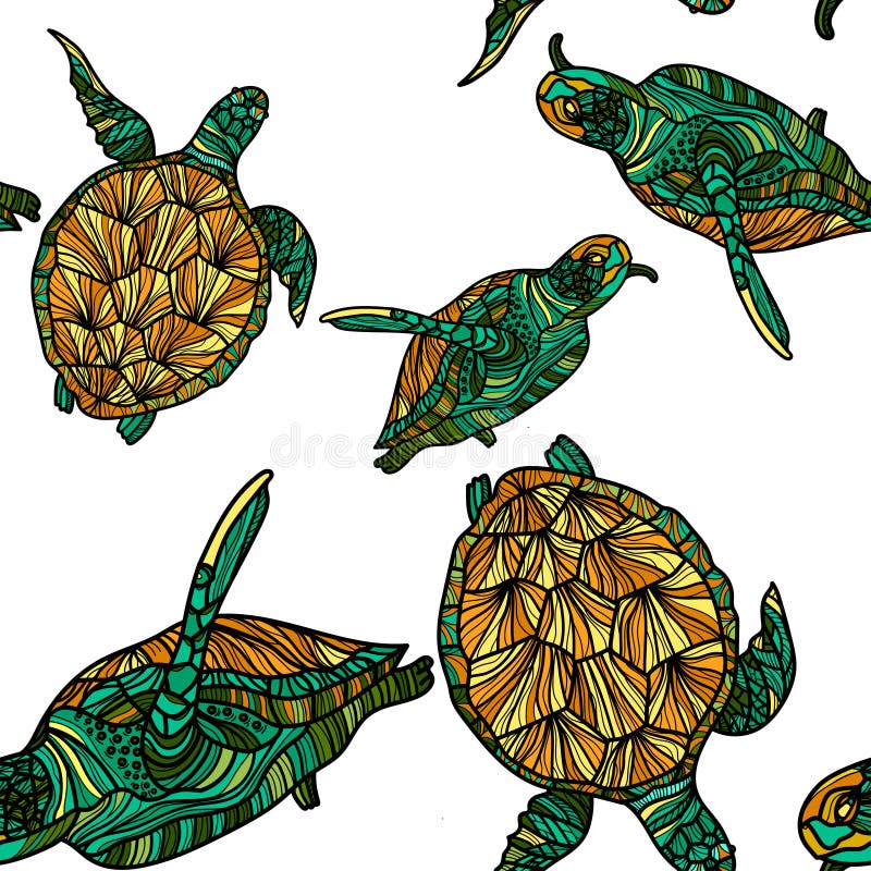 Turtle Seamless Pattern. Vector Illustration. Stock Vector ...